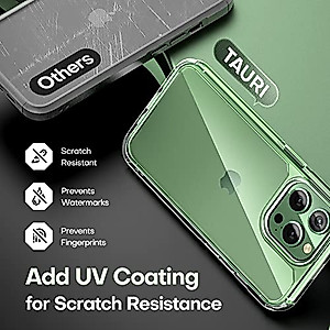 TAURI 5 in 1 Designed for iPhone 13 Pro Max Phone Case, with 2 Tempered Glass Screen Protector + 2 Camera Lens Protector, [Not-Yellowing] Shockproof Slim Cover Military Grade Drop Protection - Clear