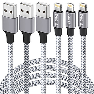 TAKAGI 3Pack 6FT Nylon Braided Lightning Cable USB Charging Phone Charger Cord Compatible with Phone 14 13 12 11 Pro Max XR XS X 8 7 6 Plus SE and iPad