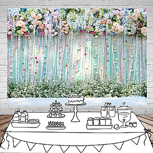 Mestiker 7x5ft Wedding Backdrop Proposal Flowers Ribbon Wedding Flowers Ceremony Banner Bridal Shower Cradle Ceremony Photography Background Cake Table Decoration Photo Studio Booth Props Vinyl