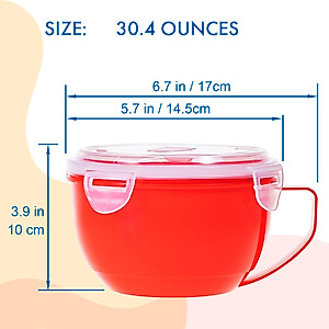 MATICAN Microwave Bowl with Lid, 3-Pack Microwave Soup Bowl with Lid, Noodle Bowl for Ramen, Soup, Beverages, 30.43 Ounces, Red