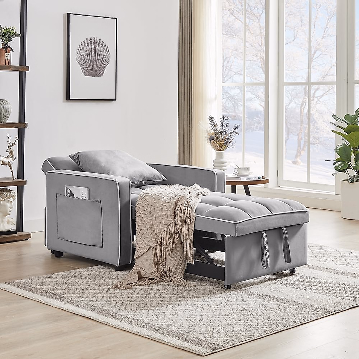 Zenaha Modern Style 3-in-1 Sofa Bed Chair with Adjustable Backrest and Recliner Convertible Sofa Bed Multifunctional Single Sofa Bed for Adults