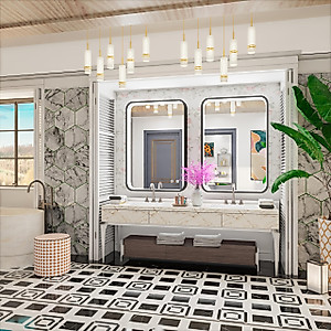 JSneijder 2-Piece LED Bathroom Mirror 32 Inch Backlit Round Mirror & 28x36 Inch Rectangular Mirror, Wall Mounted Dimmable Anti-Fog