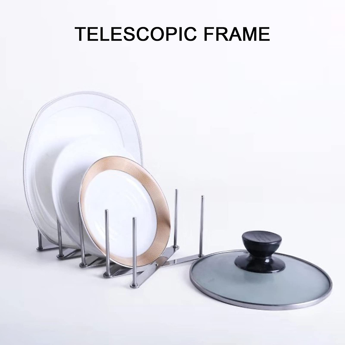 WskLinft Stainless Steel Pot Lid Holder, Multipurpose Storage Rack, Foldable, Adjustable Length, 13cm x 5.7cm x 7.2cm