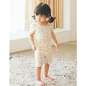 Vaenait Toddler Kids Toddler Sleepwear Pajamas 2pcs Set Shirring Purple Blossom XS