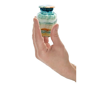 Keepsake Urn | Marble Finish Keepsake Cremation Urn for Ashes | Metal Sharing Urn for Human or Pets Ashes | Mini Memorial Urn with Velvet Bag (Blue Marsh)