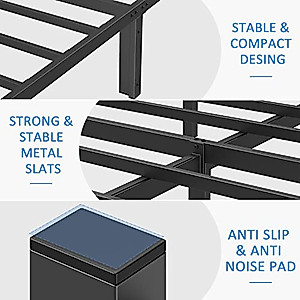 Mr IRONSTONE Full Size Bed Frame with Headboard Platform Bed with Storage no Box Spring Needed Assembly Mattress Foundation，Black
