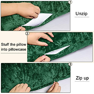 PHF Truly Velvet Zippered Body Pillowcase, No Insert, 1 Pack Ultra Soft Breathable Pillow Sham Cover with Zipper, 20"X 54" Long Luxury Cozy Warm Fuzzy Flannel Body Pillow Case, Emerald Green