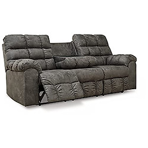 Signature Design by Ashley Derwin Urban Faux Leather Tufted Reclining Sofa with Drop Down Table, Gray