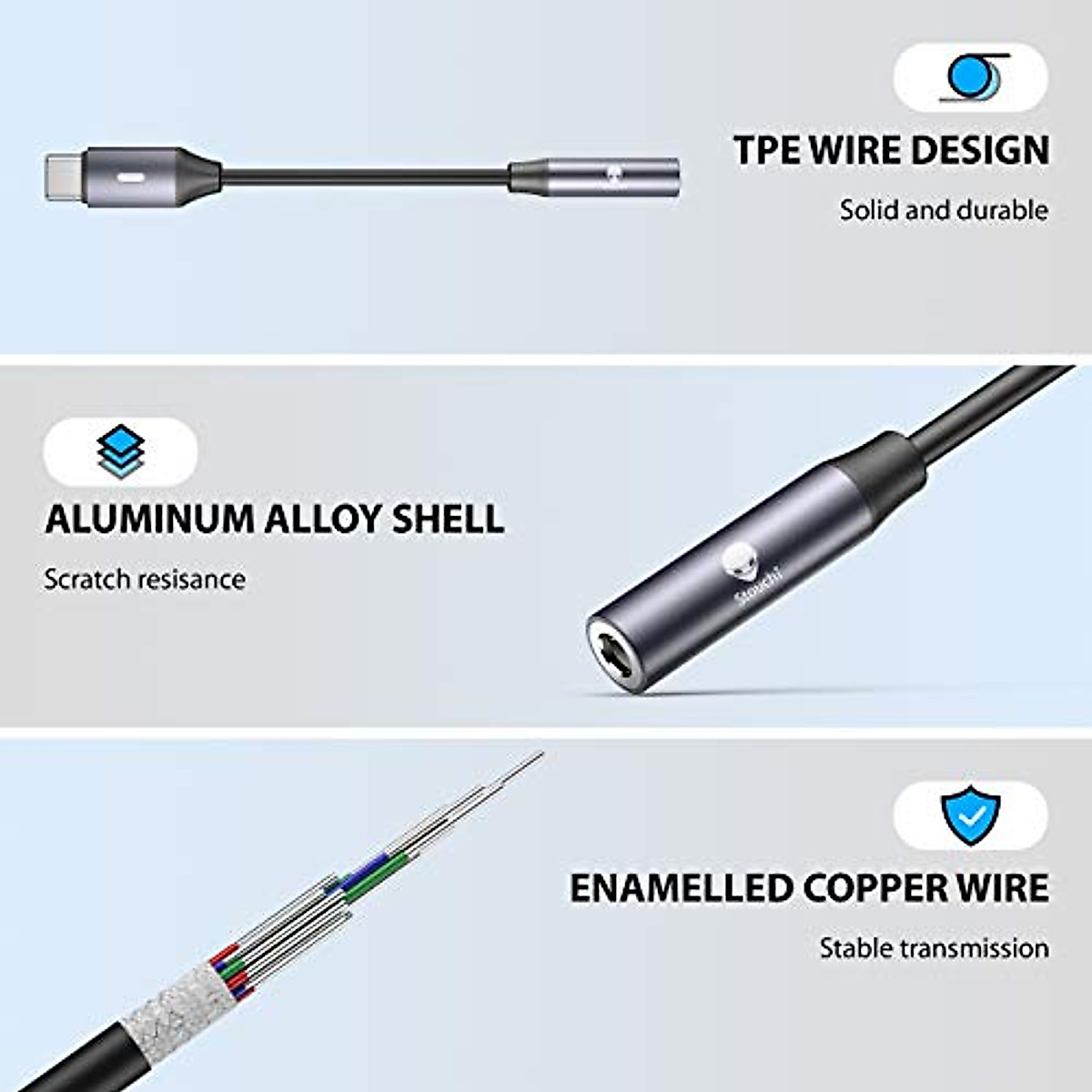 Stouchi USB C to 3.5mm Dongle Adapter, USB C to 3.5mm Headphone Jack Hi-Fi DAC Compatible with Pixel 7/6a/6/5, iPad Mini 6, Samsung Galaxy S22/S21/S20 Plus Ultra, Note 20/10- Grey