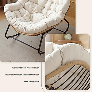 HARELA Outdoor Patio Rocking Chair, Indoor Rattan Rocker Chair, Oversized Wicker Chair Padded Cushion Rocker Recliner Chair Outdoor for Front Porch, Garden, Comfy Rocker Chair with Thick Cushion