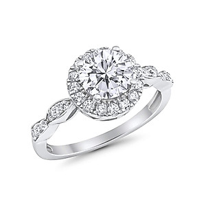 Blue Apple Co. Simulated Cubic Zirconia Size-5 Art Deco Design Engagement Ring Round CZ 925 Sterling Silver