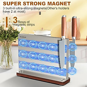 Magnetic Knife Holder Stand Block: Double Sided Magnetic Knife Holder Without Knifes Stainless Steel Knife Display Storage Rack for Kitchen Counter with Strong Enhanced Magnet and Wood Base - Silver