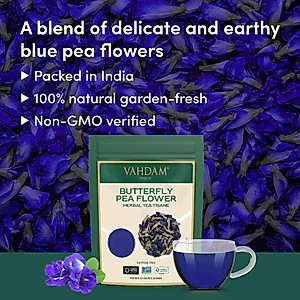 VAHDAM, Butterfly Pea Flower Tea (1.76oz) 100+ Cups | Delicate & Earthy | Vacuum Sealed for Freshness | Butterfly Pea Flower Loose Leaf Tea | Brew Iced Tea, Cooking, Mocktails & Cocktails