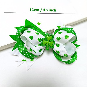 St Patrick's Day Large Hair Bows 2 layers Grosgrain Ribbon Bowknots Boutique Alligator Hair Clips Irish Green Shamrock Hairpin Accessories for Kids Girls Women