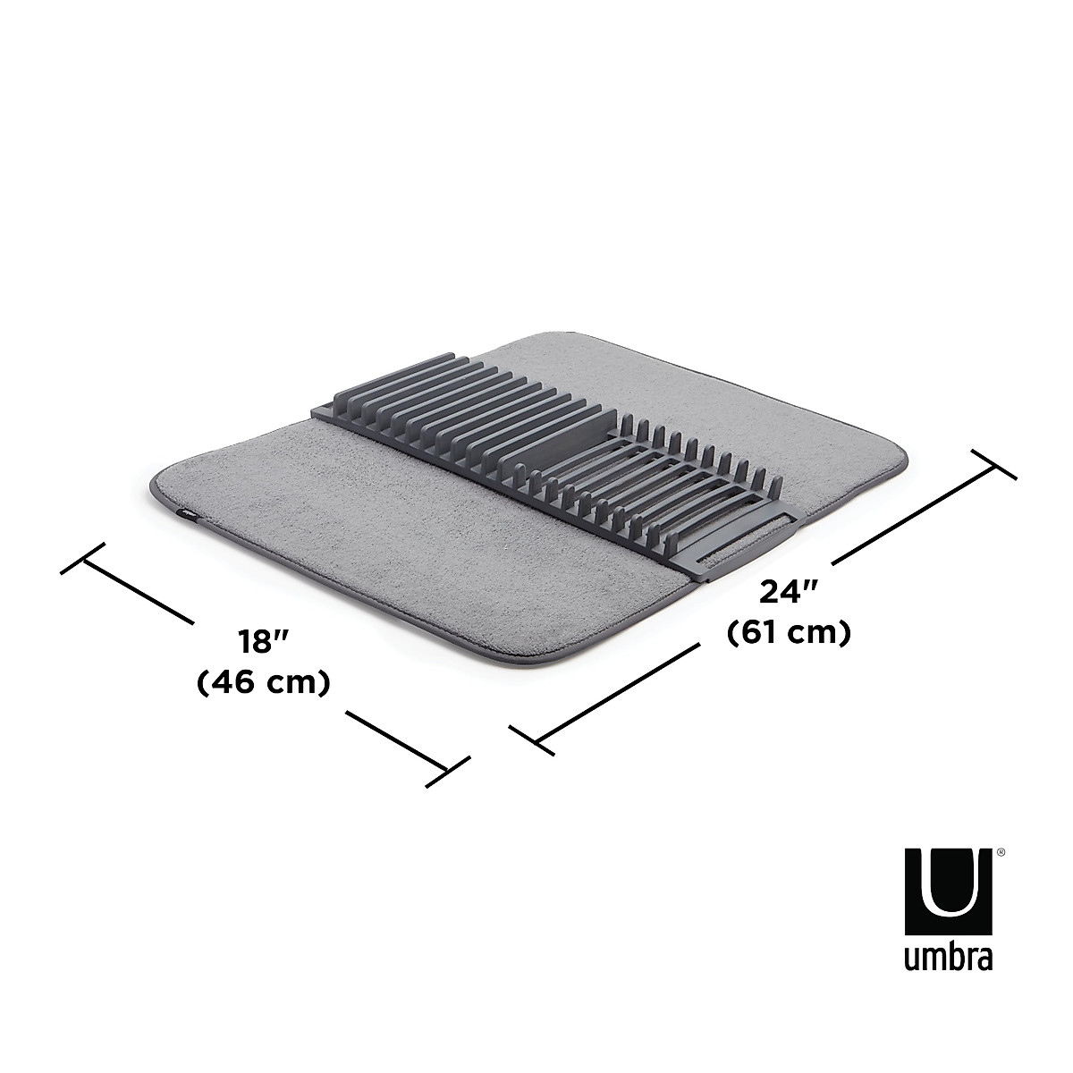 Umbra Udry Dish Rack and Microfiber Drying Mat – Space-Saving Design Folds Up for Easy Storage, Basic Rack, Gray