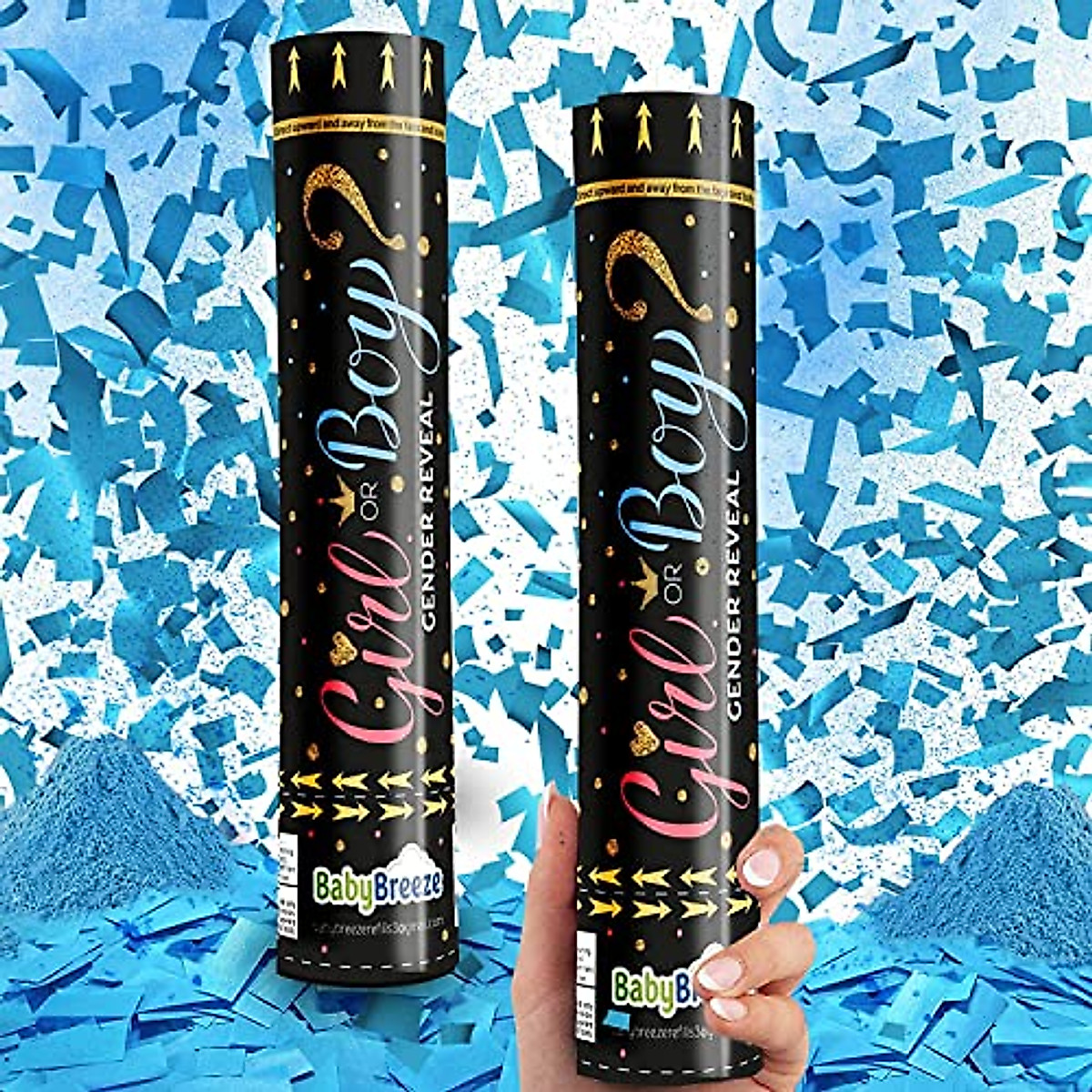 Gender Reveal Confetti Powder Cannon Biodegradable Baby Boy Blue Baby Girl Pink Gender Reveal Poppers - He or She Smoke Bomb Baby Shower Baby Party Decorations Supplies Confetti Sticks (2 Blue)