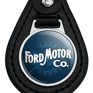 GRAPHICS & MORE Black Leather Ford Vintage Gear Logo Keychain