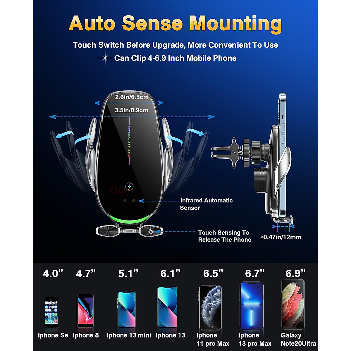 Wireless Car Charger Mount,Memofo 15W Fast Car Phone Holder Mount Wireless Charging Auto-Clamping, for iPhone 14 13 12 11 Pro Max Xs, Samsung Galaxy S21 S20, S10+ S9+ Note 9, etc…