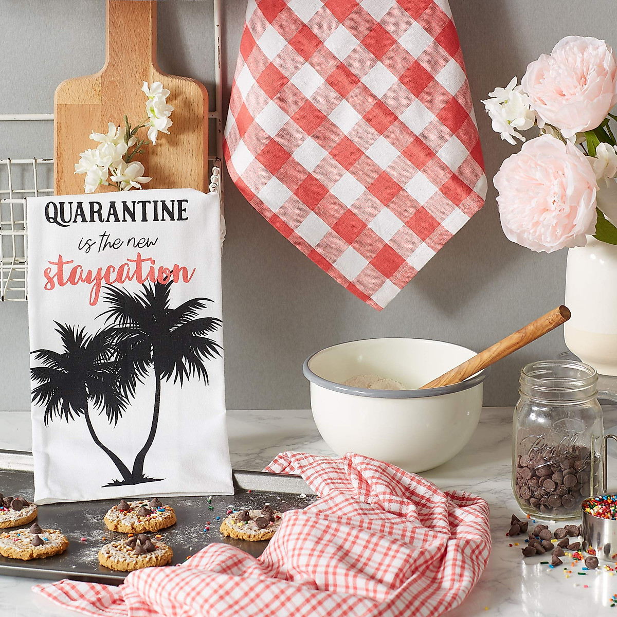 DII Quarantine Collection Dishtowel Set, Staycation, 18x28, 3 Piece