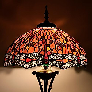 AVIVADIRECT Tiffany Floor Lamp Stained Glass Standing Reading Light 18X18X66 Inch - Wine Red Dragonfly