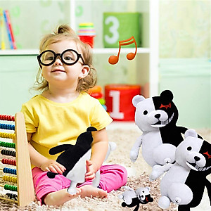 TIMSOPHIA Black White Bear Kids Monokuma Bear Plush Doll for Boys Girls Birthday Child Pillow Toy Home Decor Adornment(25cm)