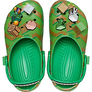 Crocs Classic Minecraft Clogs, Multi Green, 3 US Unisex Little Kid
