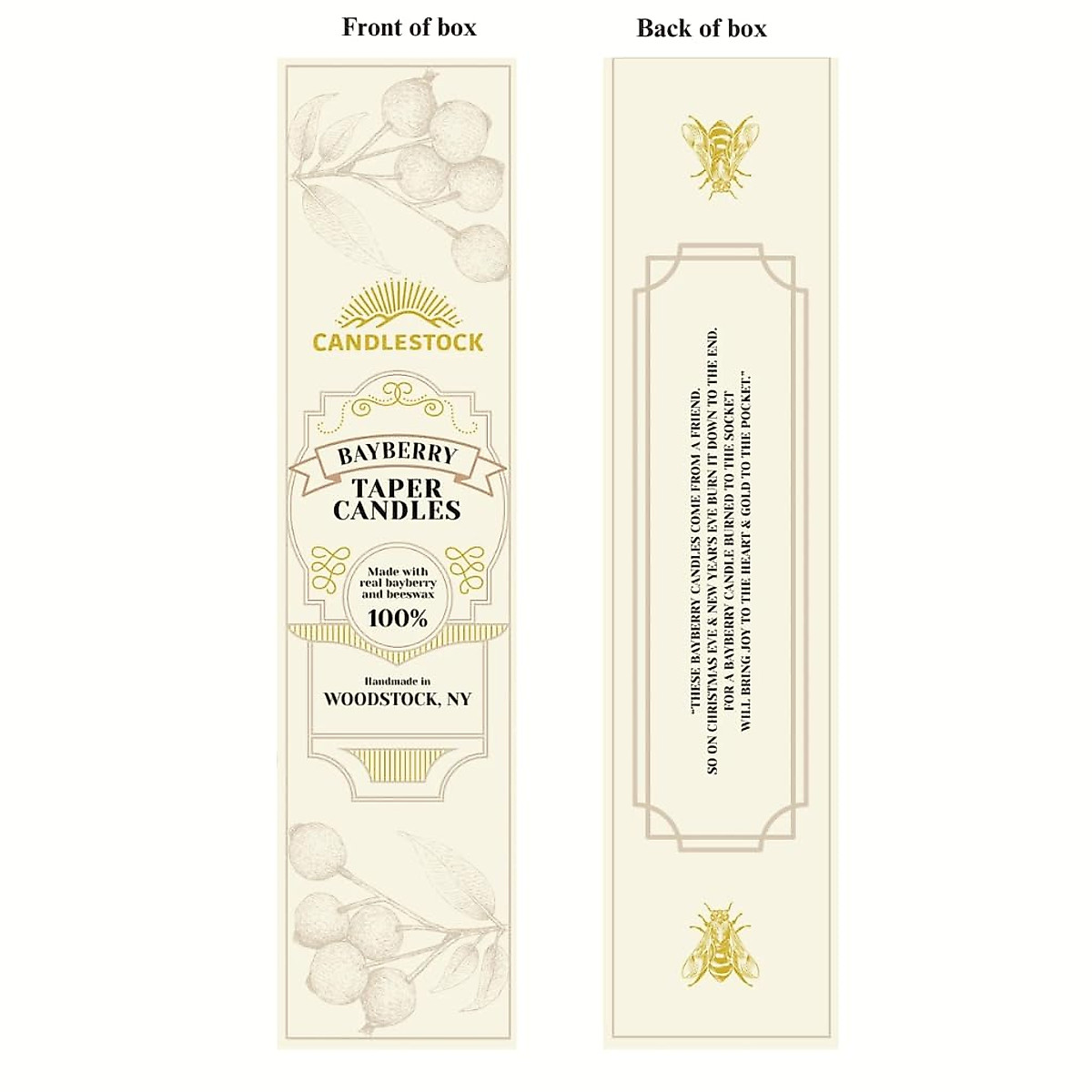 Candlestock Real Bayberry Taper Candle Pair 8 inch - Pure Bayberry and Pure Beeswax Blend - Dripless Taper Candle Pair - Bayberry Candles