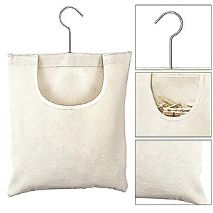 NOVESIXT Canvas Clothespin Storage Bag, Outdoor Clothespin Storage Bag with Hanging Hook, Hanging Laundry Clothes Pin Organizer (Beige, 31.75cm * 26.67cm)