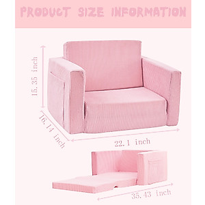 Kids Folding Sofa Chair Couch Foam Filled Lounge Toddler Chair Couch Cuddly Corduroy Comfy Bean Bag Chair Couch for Boys and Girls Pink 1-4T