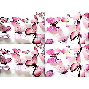 Trubetter Pink Butterfly Wall Decals, 24 Pcs 3D Removable Waterproof Stickers for Home and Room Decoration