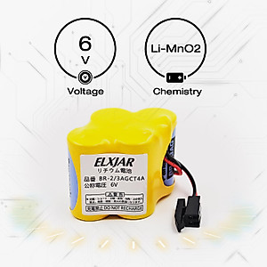 elxjar (5-Pack) BR-2/3AGCT4A 6V 4400mAh Lithium Battery Replacement for Panasonic FANUC A98L-0031-0025, CUSTOM-107, SHS749, ALIT0138, LIT0138, Ge Fanuc 18T Series CNC and PLC Controllers
