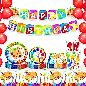 XINDE 2Pcs Art Paint Party Tablecloths Art Birthday Party Supplies Vibrant Stains of Watercolor Paint Splatters Brushstrokes Dripping Liquid Table Cover Ideal Art Birthday/Paint Party, 54 x 87 Inch