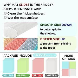 16 Pcs Refrigerator Liners, CR Washable Mats Covers Pads Home Kitchen Gadgets Accessories Organization Top Freezer Glass Shelf Wire Shelving Cupboard Cabinet Drawer (4 Blue 4 Green 4 Red 4 White)