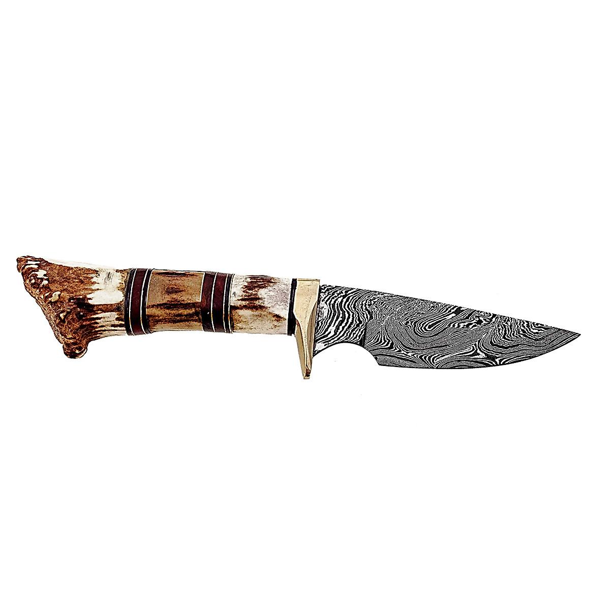 Damascus Steel Hunting Knife - Fixed Blade Knives with Sheath - Firm Grip Handle Made of Stag Horn(ST2)