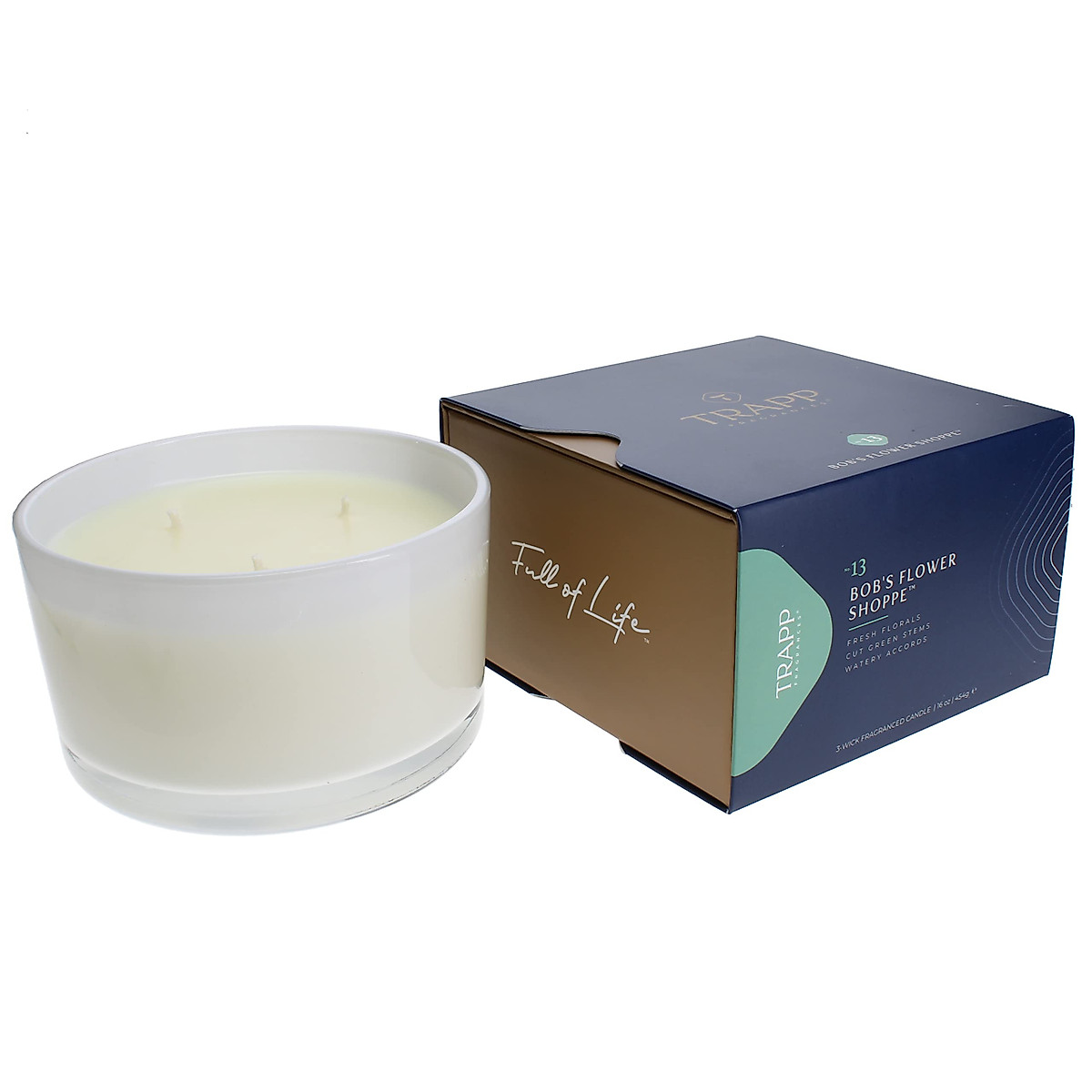 Trapp - No. 13 Bob's Flower Shoppe - 16 oz. 3-Wick Candle - Aromatic Home Fragrance with Floral Scent of Fresh Florals, Cut Green Stems, & Watery Accords Notes - Soy Wax Blend