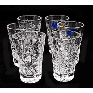 WORLD GIFTS Set of 6 Russian Cut Crystal Shot Glasses 1.2 oz. Hand Made Soviet USSR Vodka Shooters - Vintage Design