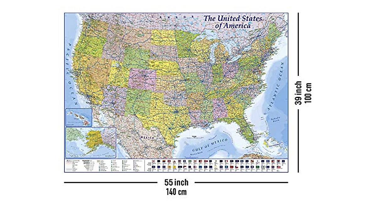 XXL USA Map Premium Poster Giant America Map with all States 55" x 39 ...