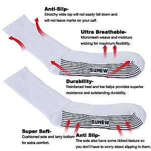 Sunew Crew Dress Socks, Bamboo Men Casual Wicking Cushioned Long Hiking Athletic Mid Calf Socks for Indoor Outdoor Workout Running Basketball Hiking 3 Pack White M