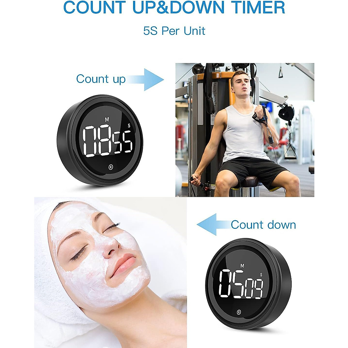 Timers, Digital Kitchen Timer Magnetic with Large LED Display, LIORQUE Countdown Countup Timer for Cooking Classroom Fitness, Volume Adjustable, Easy for Kids and Seniors