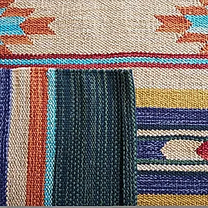 SAFAVIEH Cotton Kilim Collection Accent Rug - 4' x 6', Blue & Ivory, Handmade Southwestern Boho Tribal Cotton, Ideal for High Traffic Areas in Entryway, Living Room, Bedroom (KLC301M)