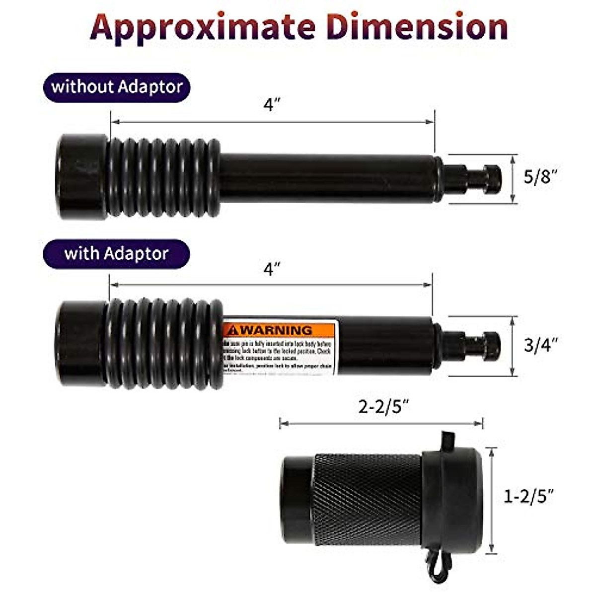 METOWARE Trailer Hitch Receiver Lock Pin, 5/8" Dia, 4” Long Pin with 3/4" Dia Adaptor, 16 Rubber O-Rings, Black Pin Hitch Receiver Lock for Class III IV Hitches, Trailer, Truck, Car, Boat