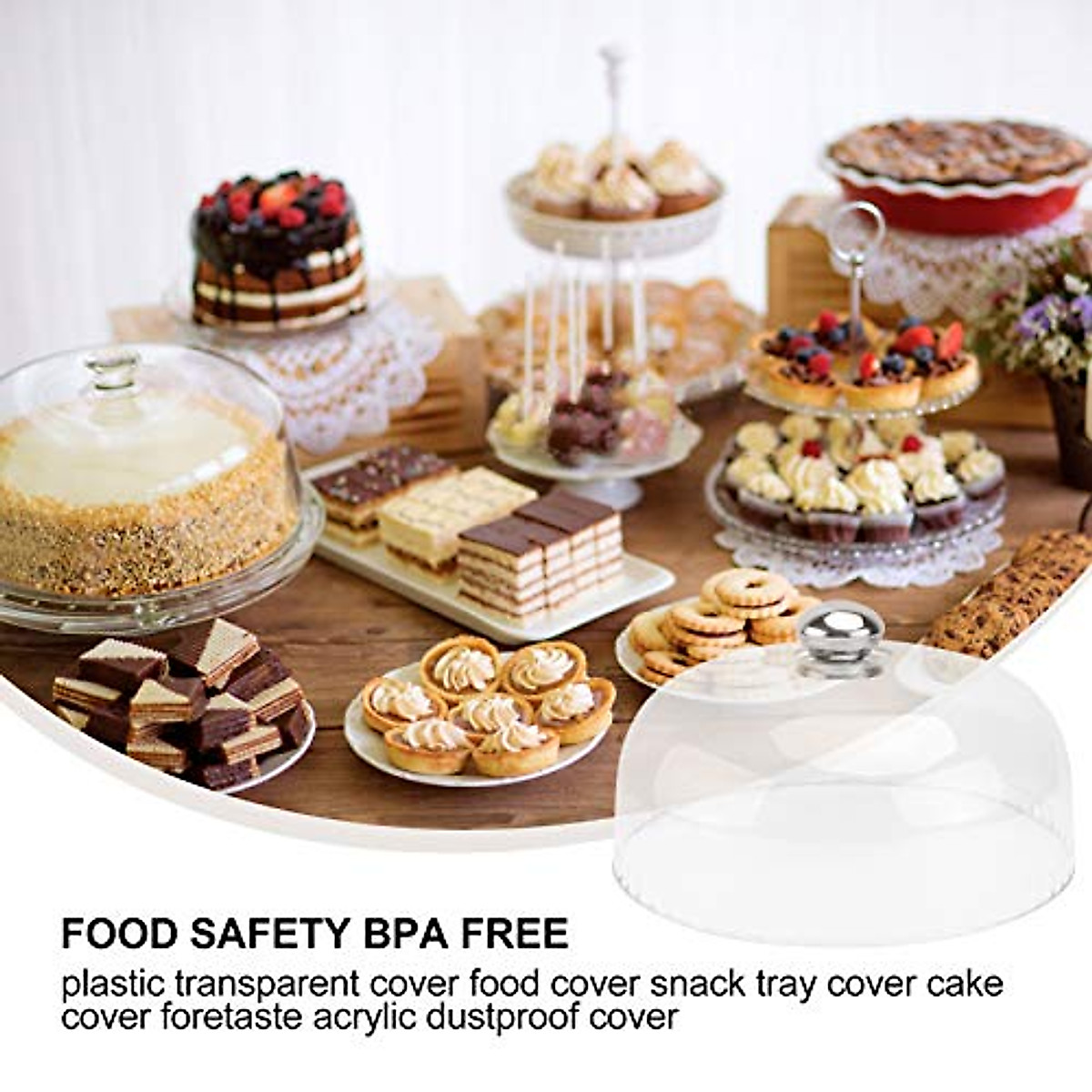 DOITOOL Plastic Food Dome Cake Stand Dome with Handle- 10in Round Clear Cake Serving Dome- Decorative Cake Cover Cake Lid for Cake, Cupcake, Cheese Wedding Decoration Dessert Cake Cover Display