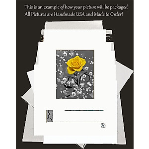 Yellow Rose Flower Bubbles Decorative Bathroom Wall Decor Photography Handmade Matted Wall Art Picture (Blue)