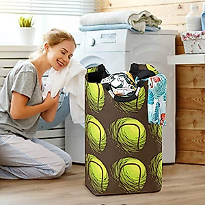 DOMIKING Sport Tennis Ball Laundry Hamper 12.6 x 11 x 22.7 Inch Collapsible Organizer Basket Clothes Laundry Basket Storage Organizer for Toy Collection