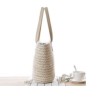 Women's summer beach handbag grass beach bag woven handbag large straw bag with leather handle (10 brown,One Size)