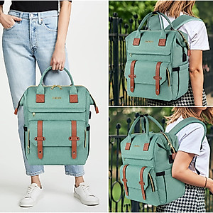 kasibon Travel Laptop Backpack for Women Men, Wide Top Open College School Work Computer Bag Back Pack Book Bag Casual Water Resistant Anti Theft USB Charging Port Fits 15.6 Inch Notebook