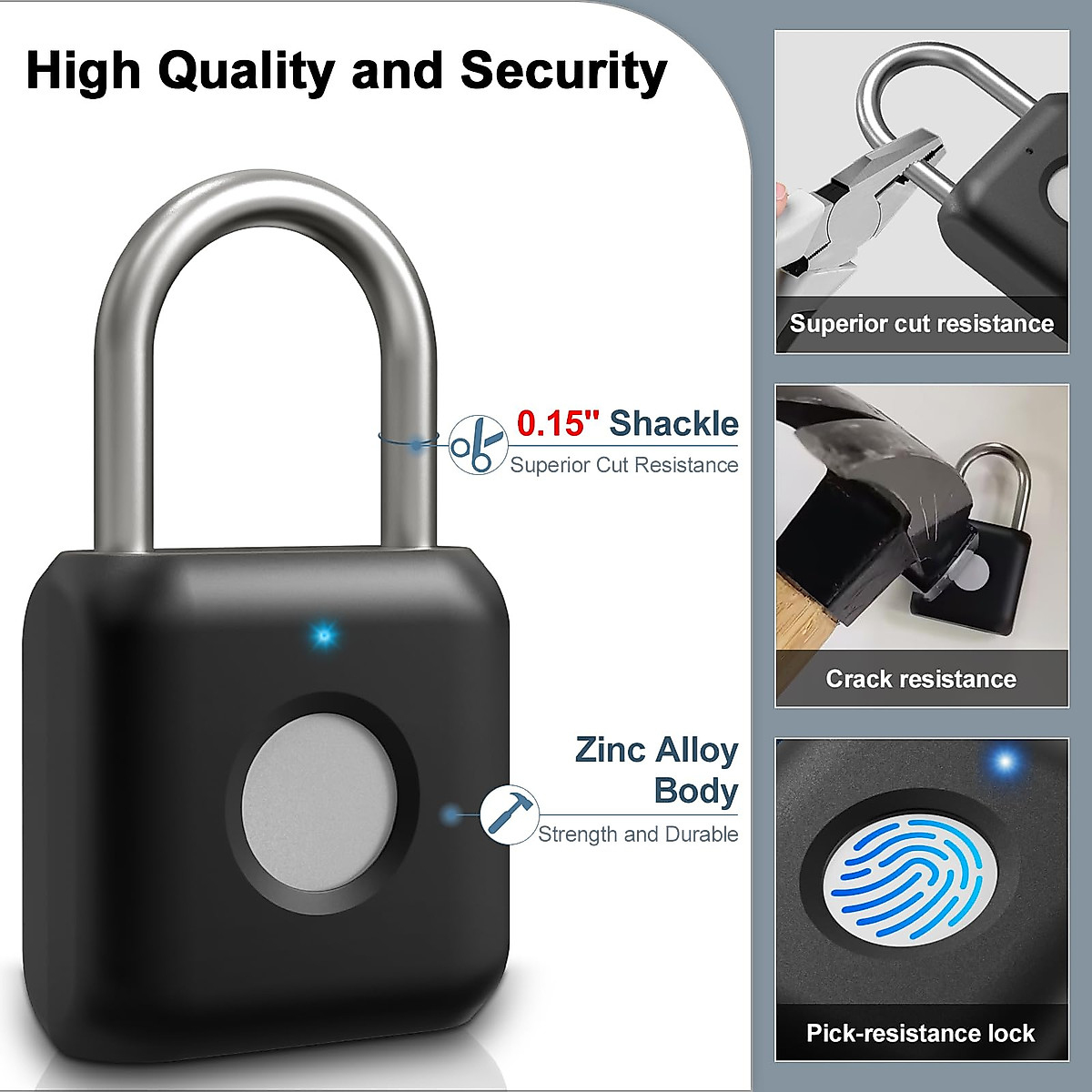 Fingerprint Padlock, Pothunder Padlock, Locker Lock, Combination Lock, Fingerprint Lock with APP Unlock, USB Rechargeable, Suitable for Gym Locker, Door, Locker(Black)