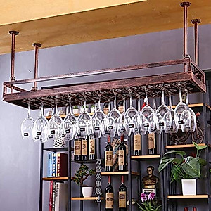 Vintage Metal Ceiling Wine Rack, Iron Hanging Mounted Wine Bottle Holder, Stemware Goblet Rack Wine Holder for Restaurants Kitchens Bar Home Decor (Size : 100×35cm(39×14inch))
