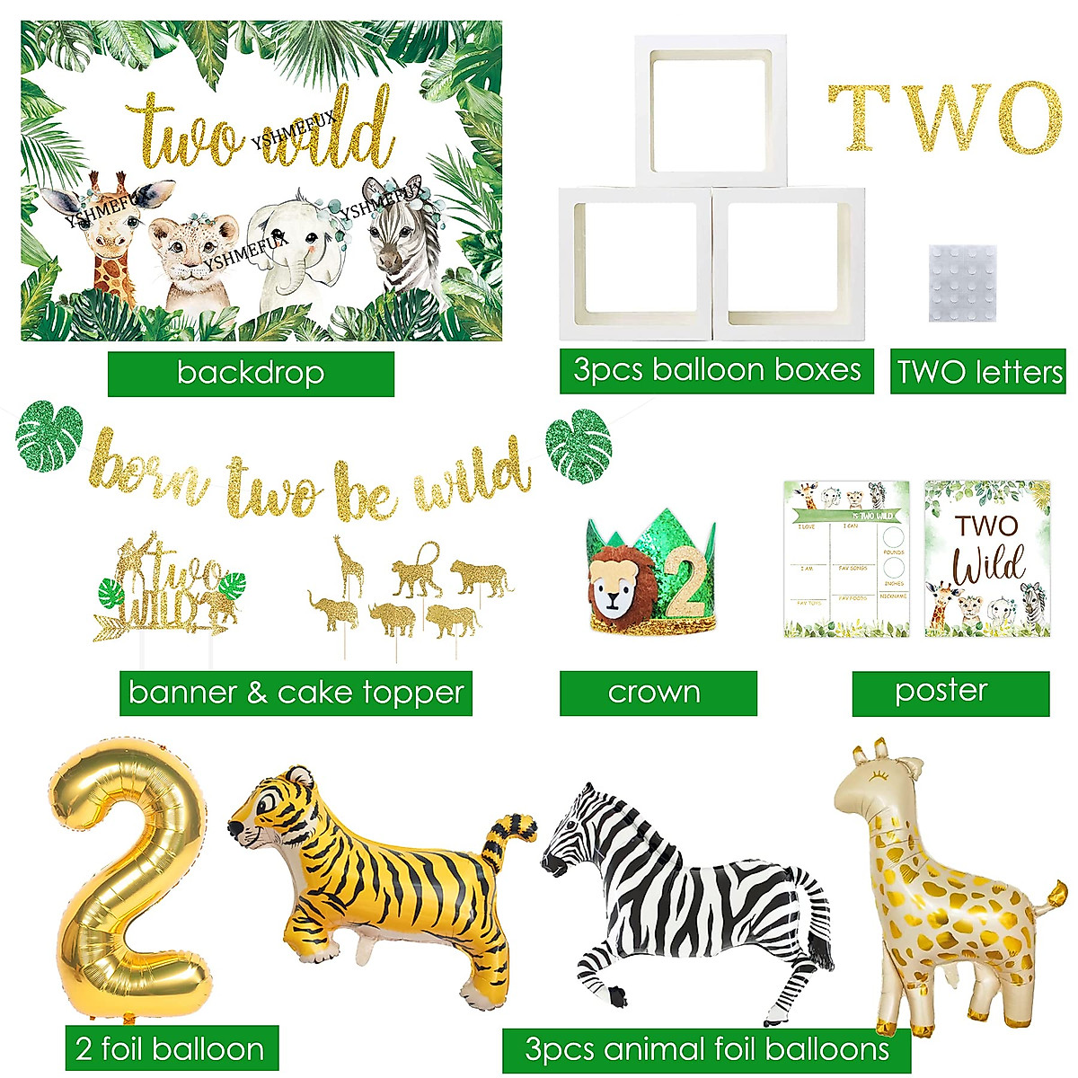 YSHMFEUX Two Wild Birthday Decorations Party Supplies, Jungle Theme 2nd Birthday Party Supplies, Jungle Safari Animal 2nd Birthday Decorations, Second Birthday Decorations for 2 Years Old Birthday