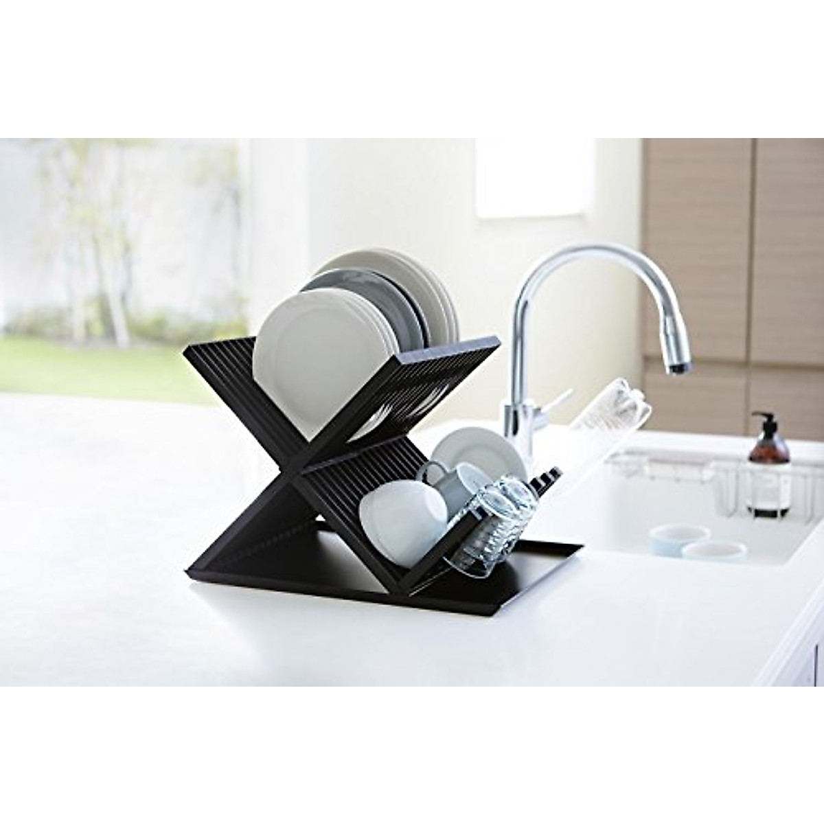 YAMAZAKI home 2608 Dish Drainer-Drying Rack for Kitchen Counters, One Size, Black